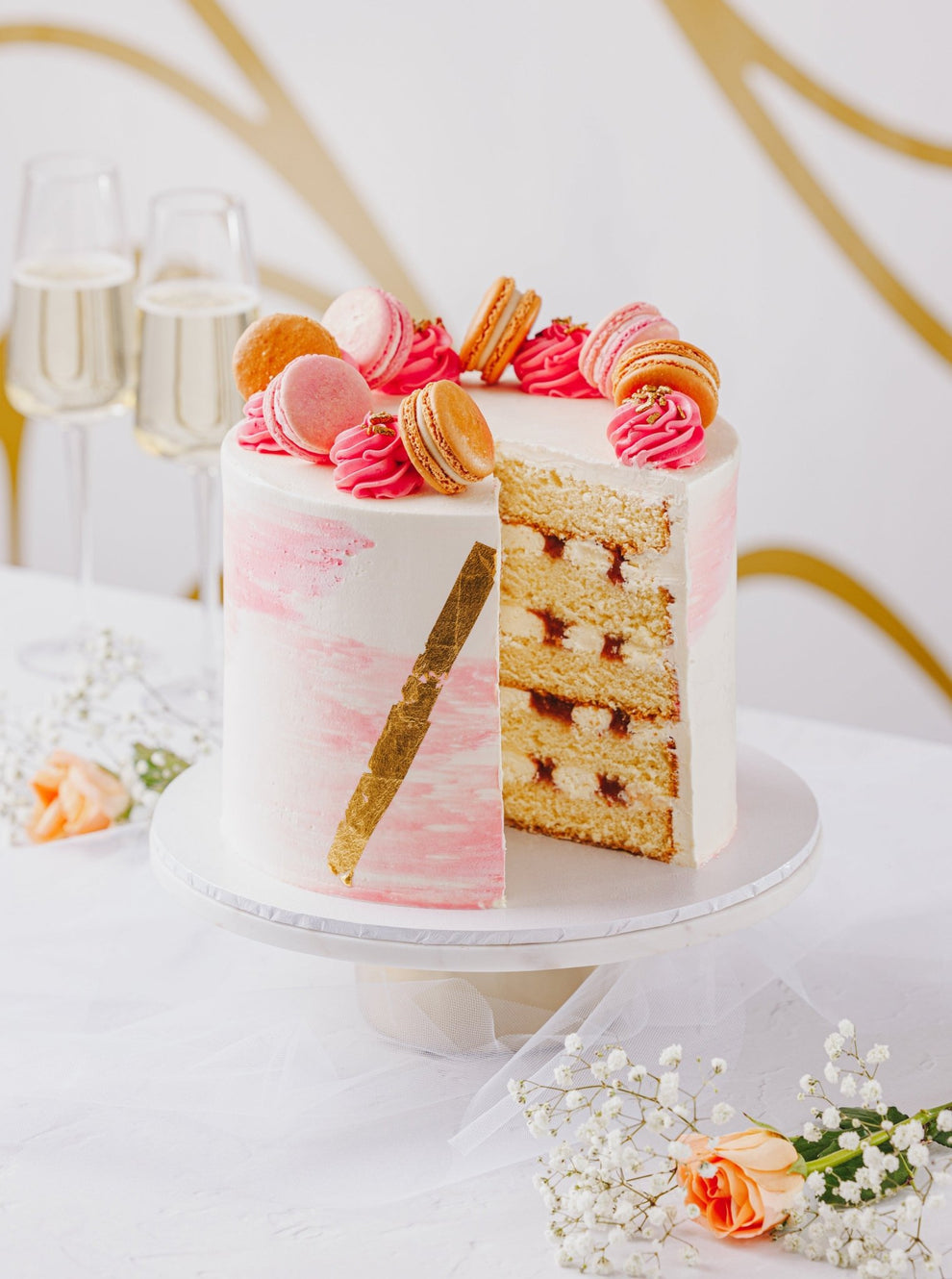 Gold & Pink Marble Wedding Cake | Patisserie Valerie Wedding Cake ...