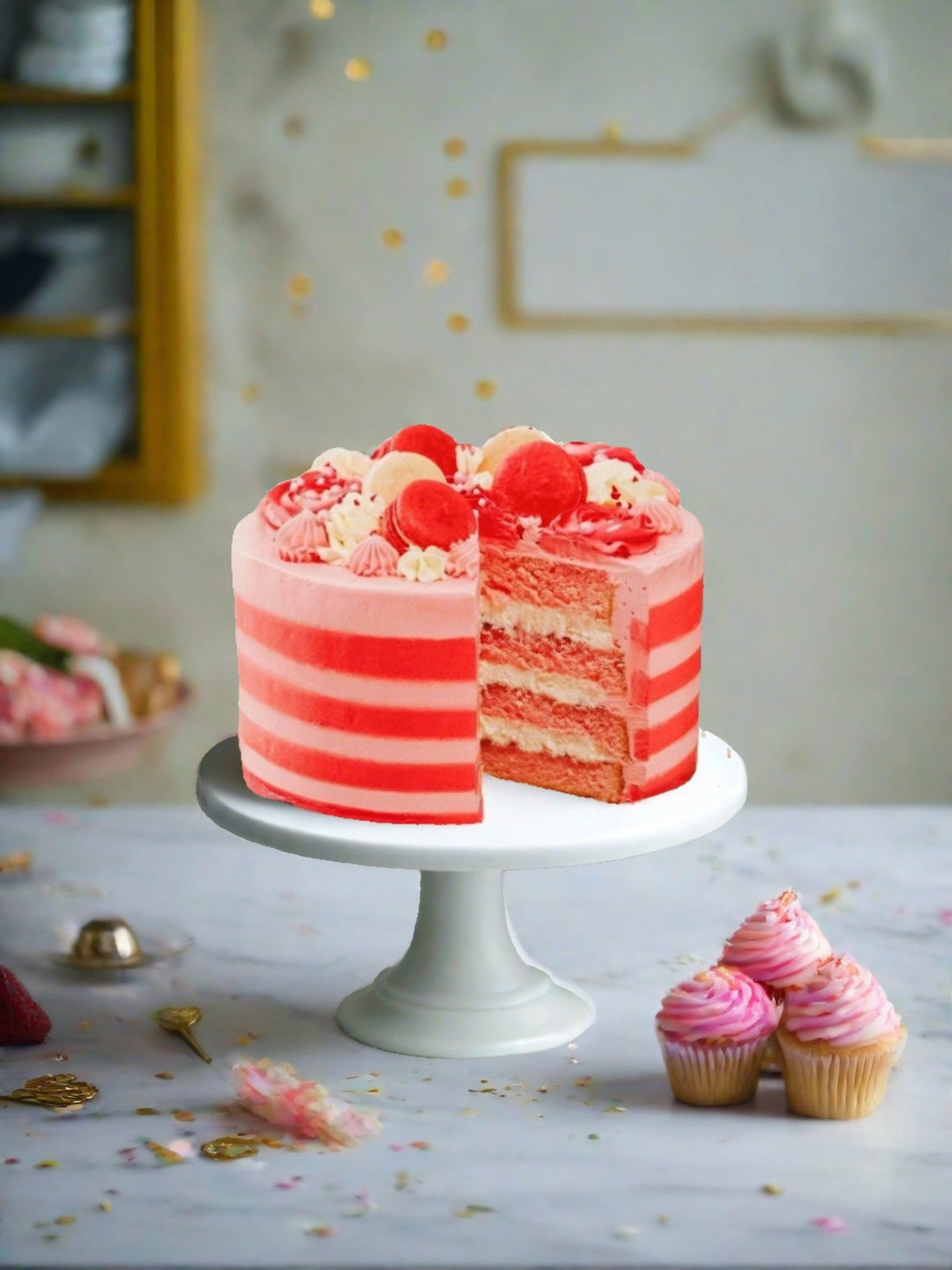 Pink Candy Stripe Gateau Cake - Next Day Delivery | Patisserie Valerie